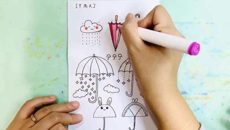 #趣味简笔画# 下雨天,小朋友快撑起你的小花伞吧