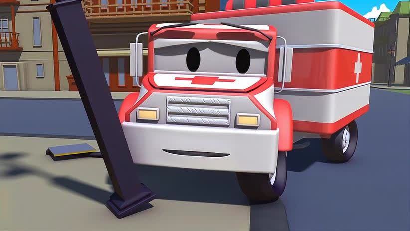 儿童益智启蒙动画:超级卡车变身救护车救援生病的拖车