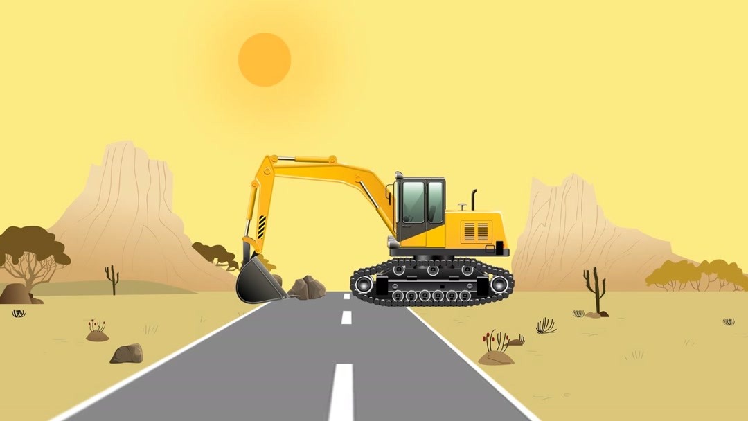 儿童工程车动画 第62集 工程车齿轮挖机清理公路上的石头