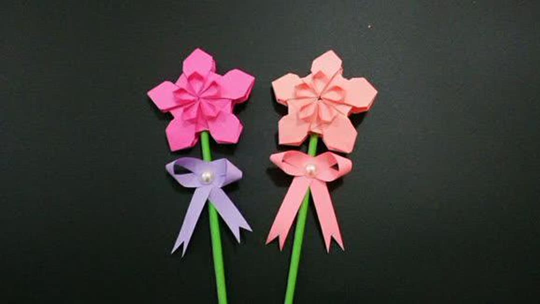 手工折纸樱花棒棒糖,步骤简单易学,女孩们都抢着要学