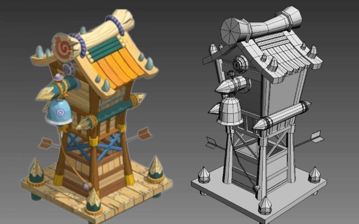 【3DMAX】简单入门游戏小场景”防御塔“模型制作、3dmax零基础...