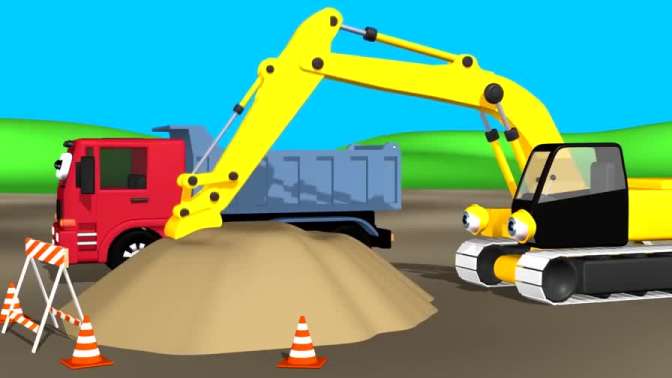 儿童动画:挖掘机工程车