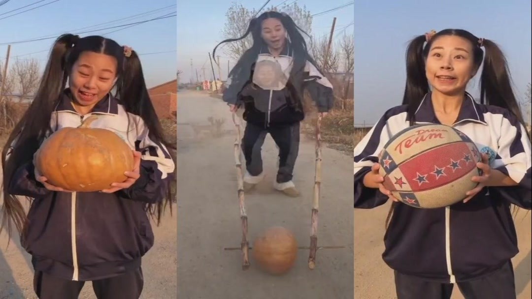 爆笑农村囧事:傻妞牌的南瓜推车,妈妈牌的南瓜帽子呀!