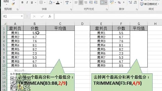 Excel用TRIMMEAN函数去掉最高分和最低分求平均值