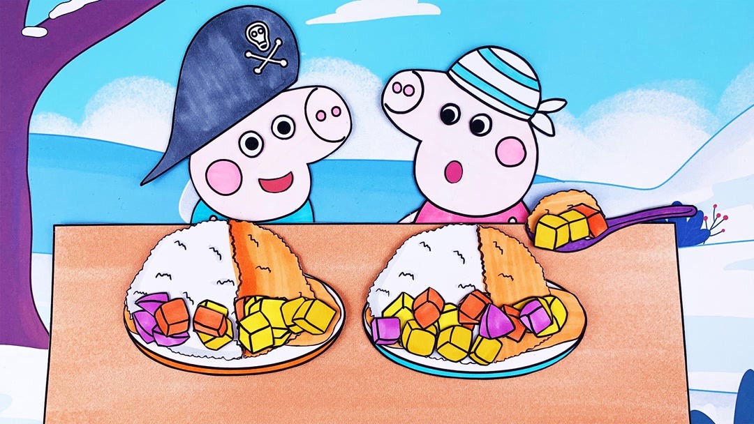 手绘定格动画:乔治和佩奇饿了,给小猪佩奇做超级美味的咖喱鸡饭