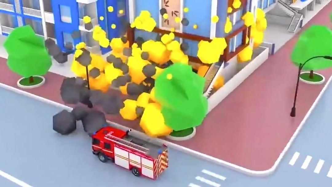 发生火灾消防车来救火动画片