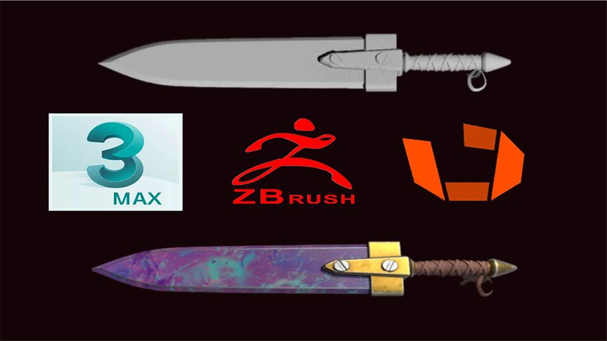 次世代匕首全流程教学 | 模型布线卡线 UV拆分 zbrush材质贴图