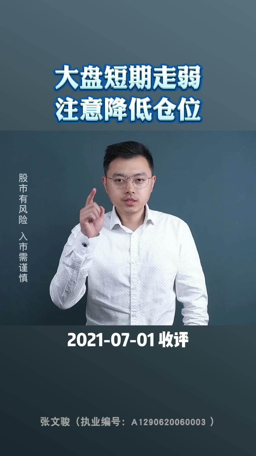 收评:大盘短期走弱,注意降低仓位 财经 金融 大盘 投资