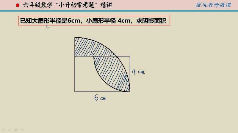 六年级数学常考题,扇形阴影面积,老师用“加减法”来推导