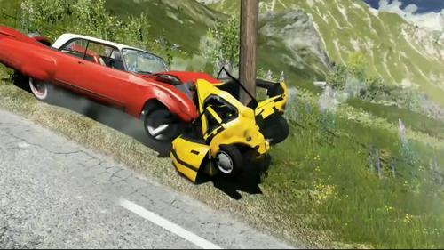 车祸模拟器 小伙子赶时间参加比赛 开车走神飞上广告牌