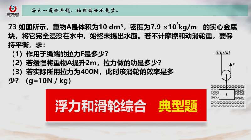 八年级物理典型题:滑轮的机械效率和浮力综合题,你不一定能写对
