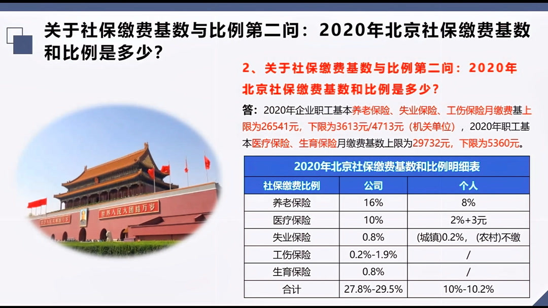 2020年北京社保缴费基数和比例是多少呢?