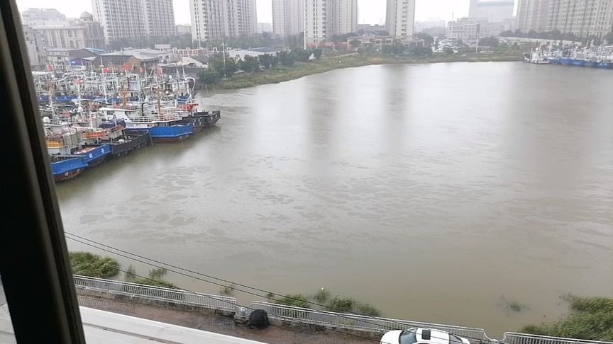 烟花台风快来了 台风来了渔船进港避风 风雨交加