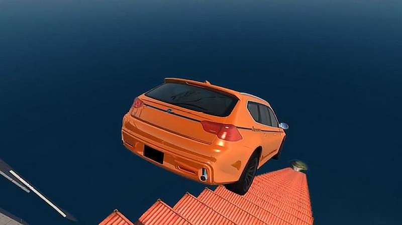 BeamNG:越野车飞跃集装箱楼梯冲向超大鳄鱼模型,模拟真实车祸