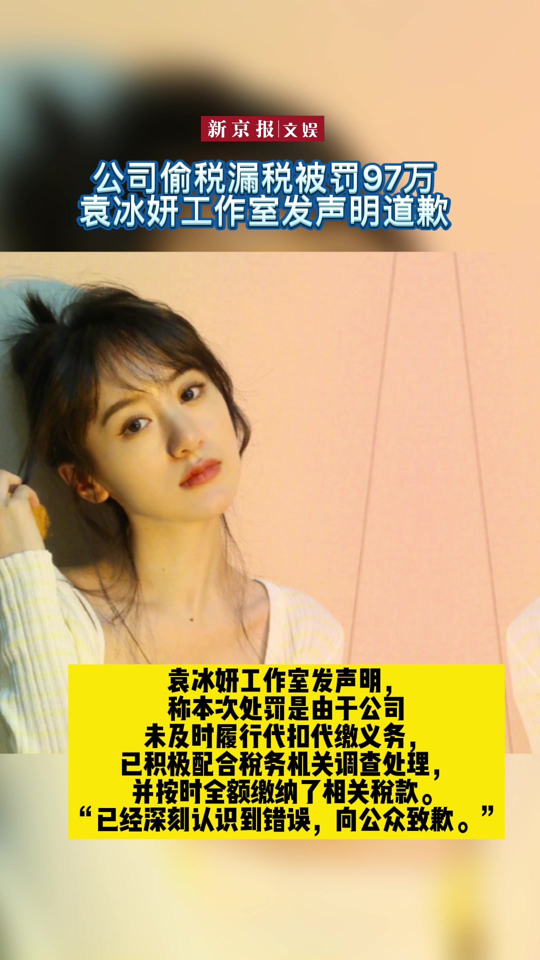 ...声明道歉并表示已积极配合税务机关调查处理,按时全额缴纳了相关税款