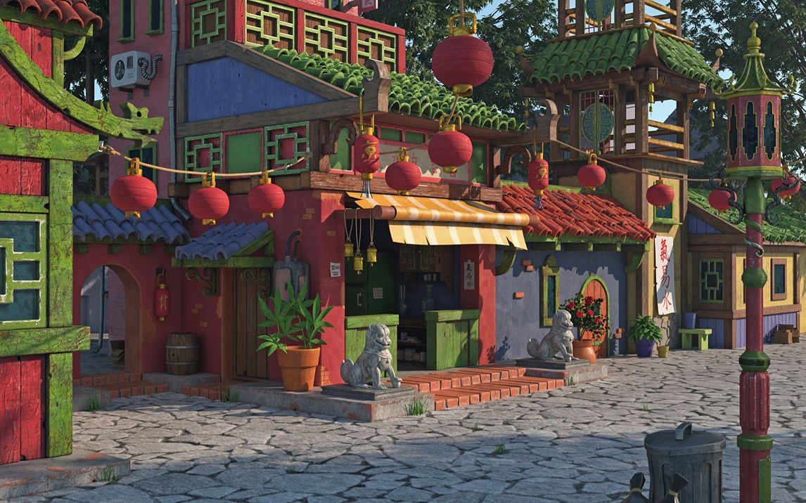 中国风才是最屌的!Maya场景建模教学,满满的中国风元素建模还原!