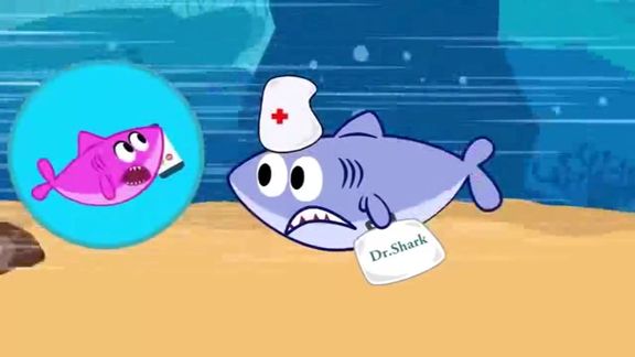 鲨鱼宝宝在海底游戏,碰到了大鲨鱼,吓坏了,益智动画