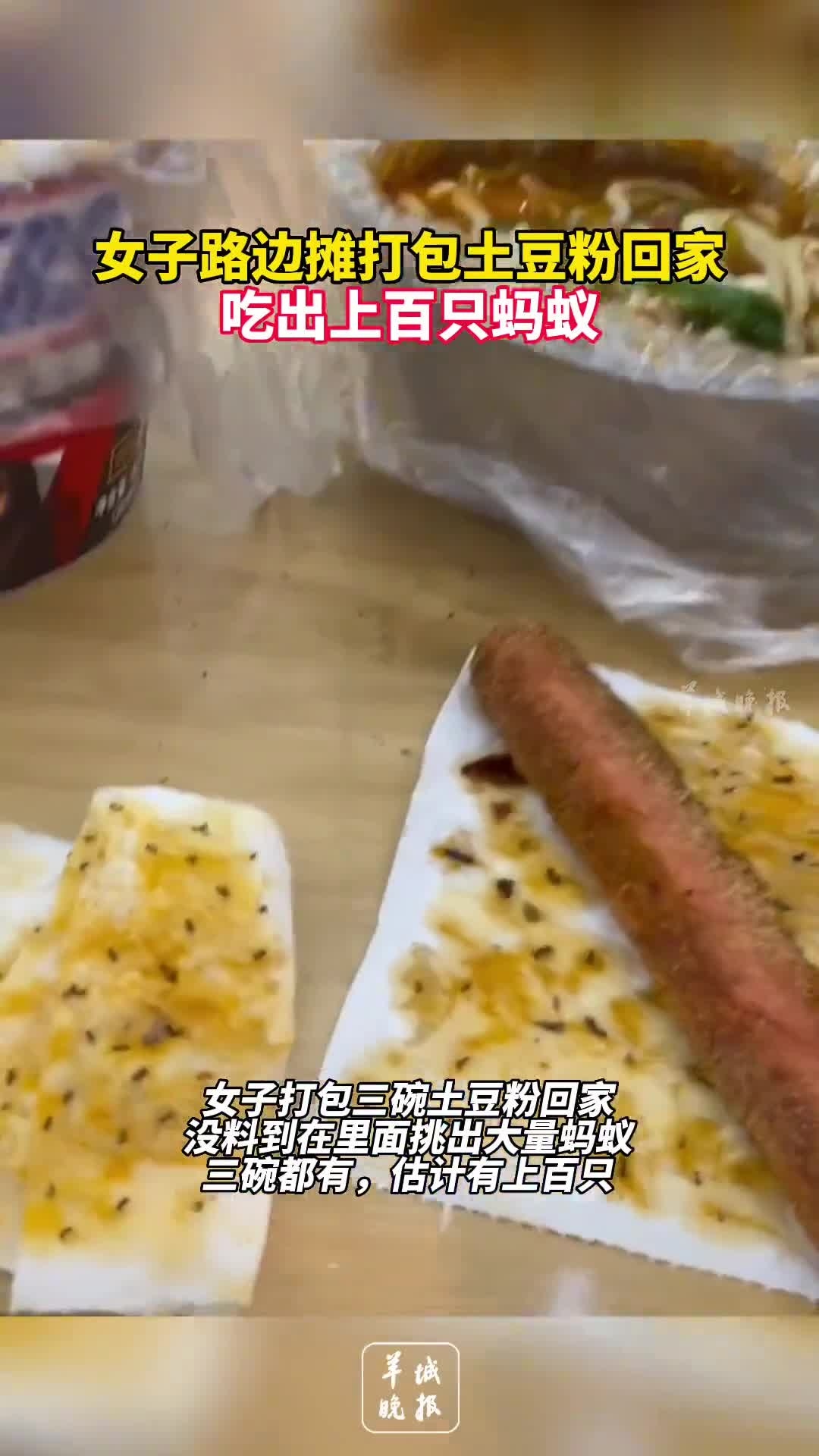 女子路边摊打包土豆粉回家,吃出上百只蚂蚁