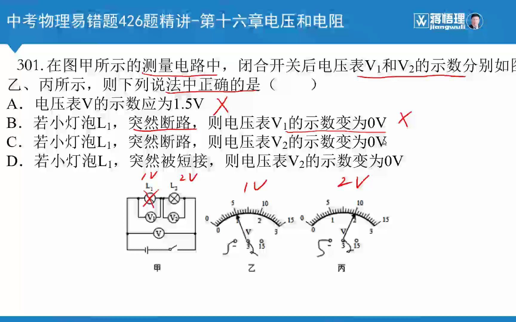 第301题根据电压表的示数判断电路故障