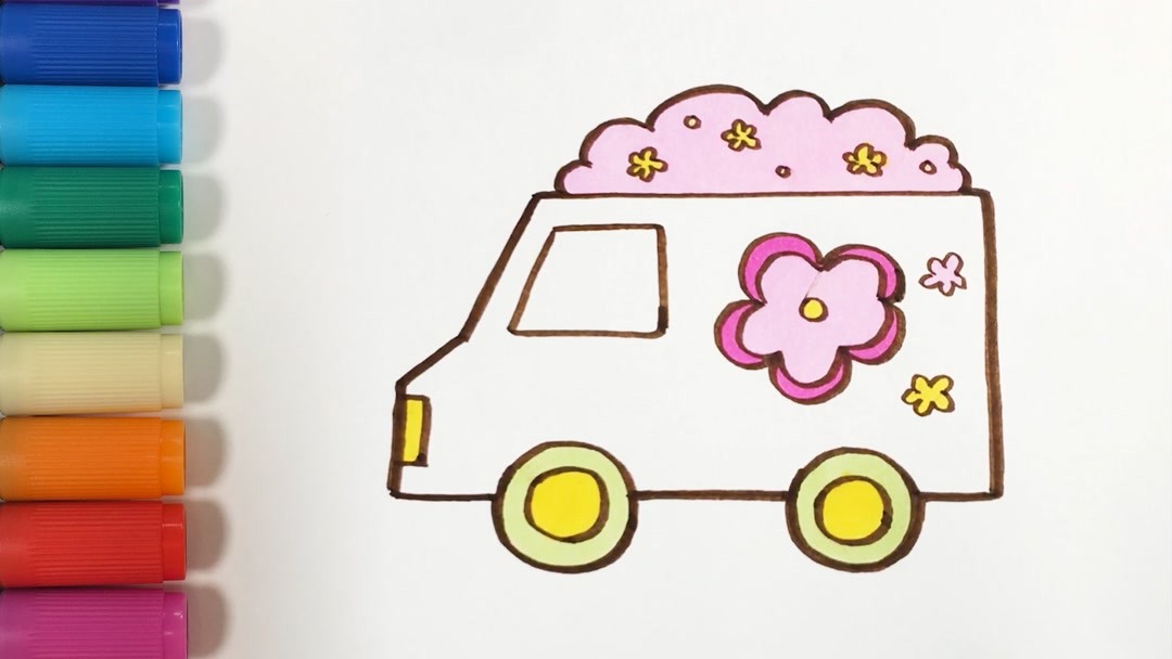 儿歌多多汽车简笔画 第24集 花车 在手抄报上画夏天的小汽车