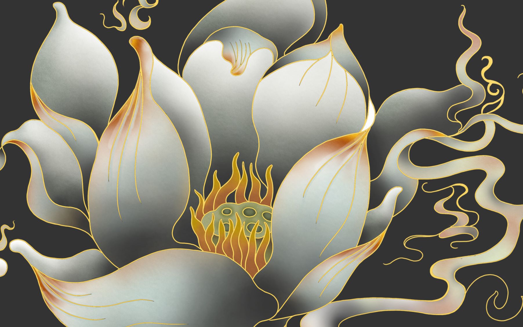 《照影》如何画一朵水墨风荷花刺绣纹样?