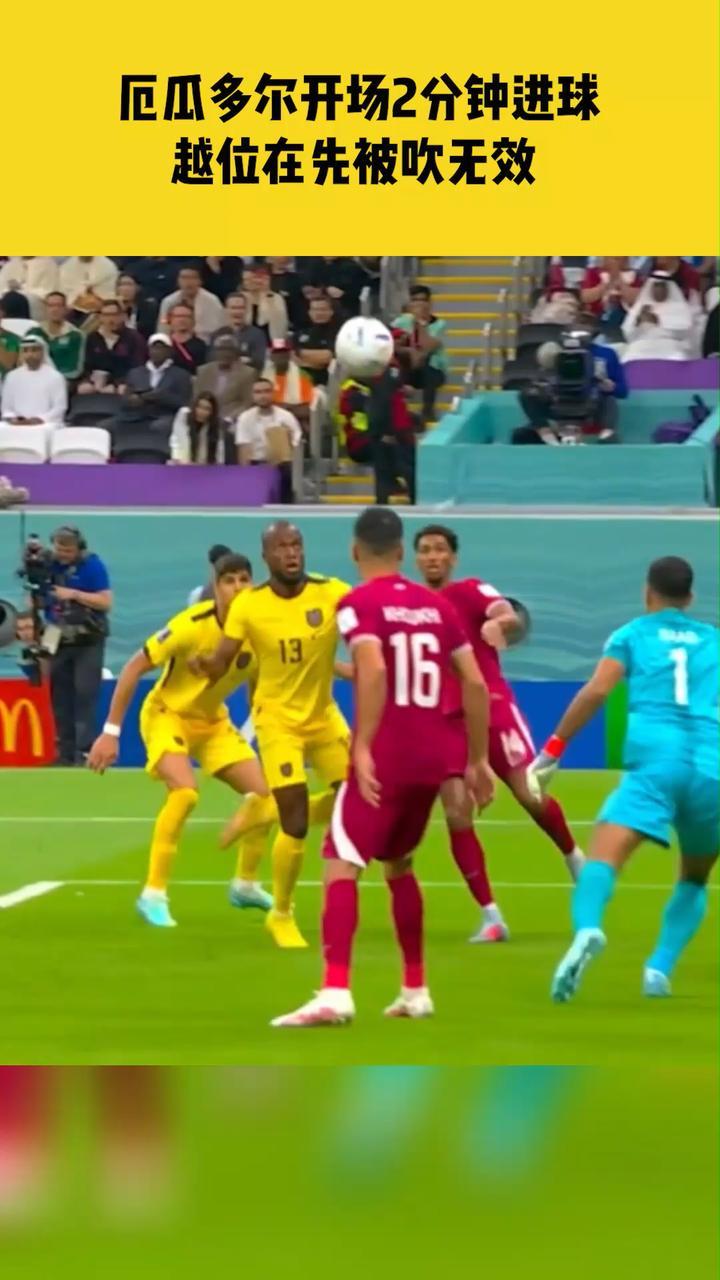 厄瓜多尔开场2分钟进球,越位在先被吹无效 #2022世界杯