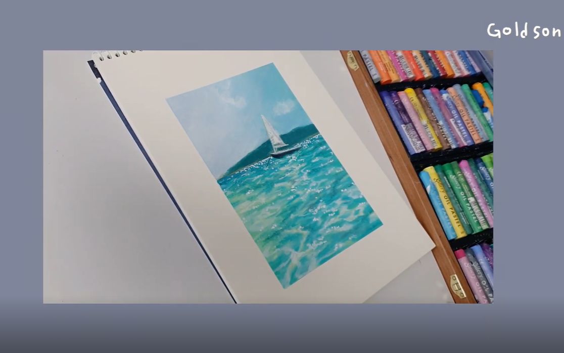 (油画棒)海面上的小帆船