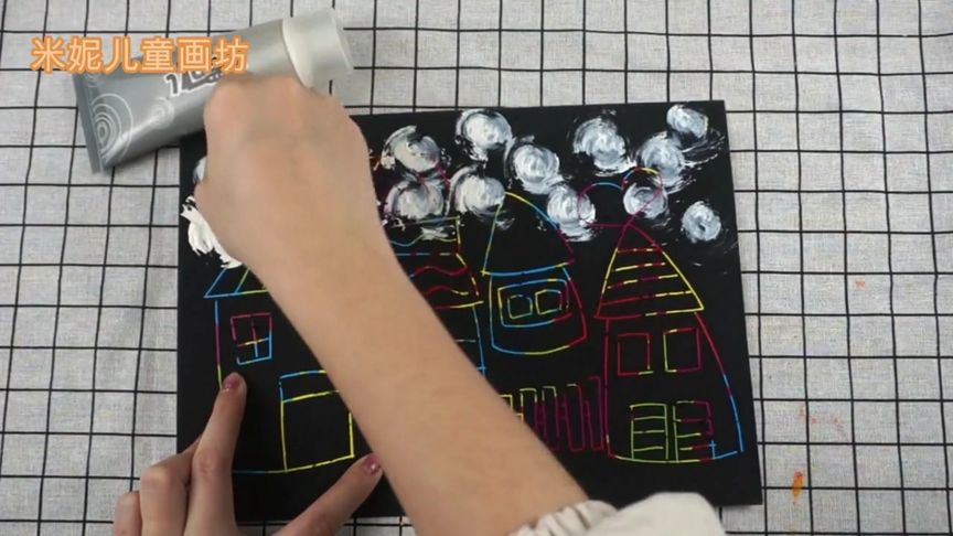 米妮儿童画坊,教你画一幅简单的水粉画《冬天的房子》