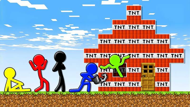 MC动画:火柴人VS我的世界 TNT炸弹房屋