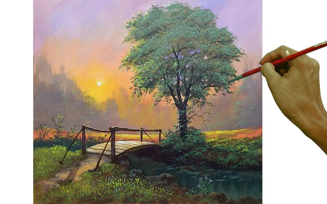 【丙烯画】【绘画教程】桥边迷雾的日出-How to Paint Misty Sunrise ...