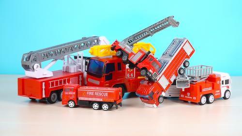 儿童玩具车视频:各种消防车、云梯消防车、维修车,工程汽车模型