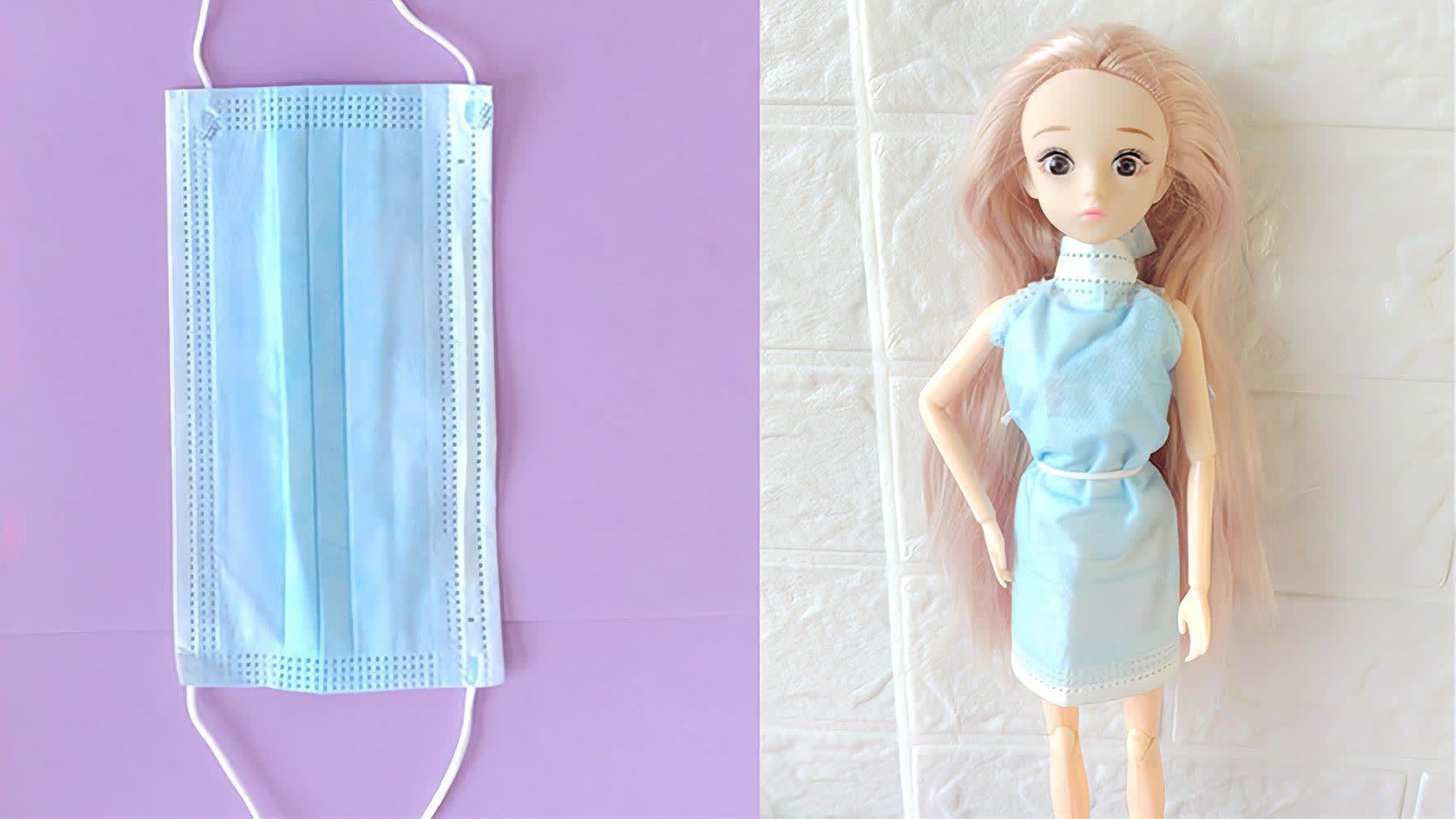 不用缝不用粘用口罩给芭比娃娃做裙子,做法超级简单,手工DIY