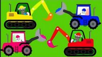 儿童工程车卡车挖掘机认知 卡通吊车铲车表演视频