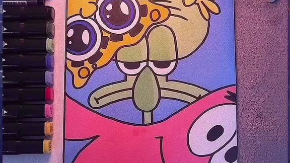 #手绘 #海绵宝宝 #章鱼哥 下半部分来啦!我看了几十遍了…有点解压...