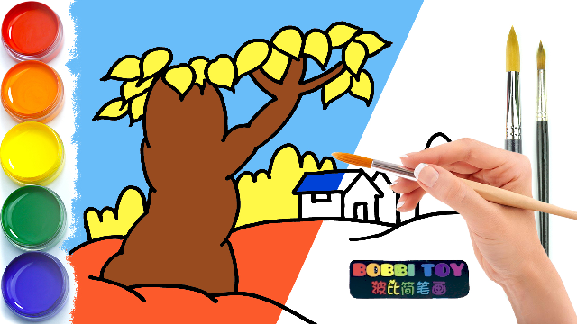 波比简笔画:教你如何画秋天,认颜色学英语,儿童轻松学画画