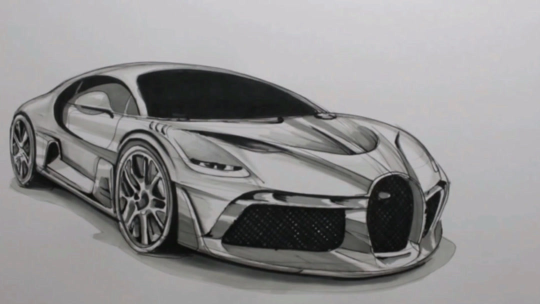 设计师手绘布加迪,线稿图画的太精准了