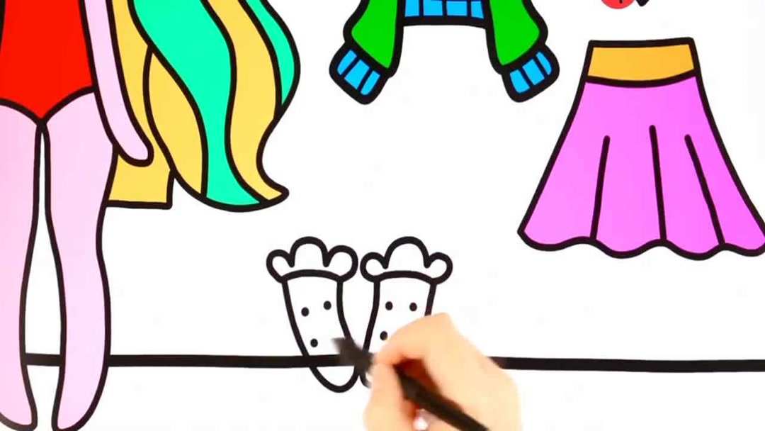 儿童简笔画:给芭比娃娃装扮衣服