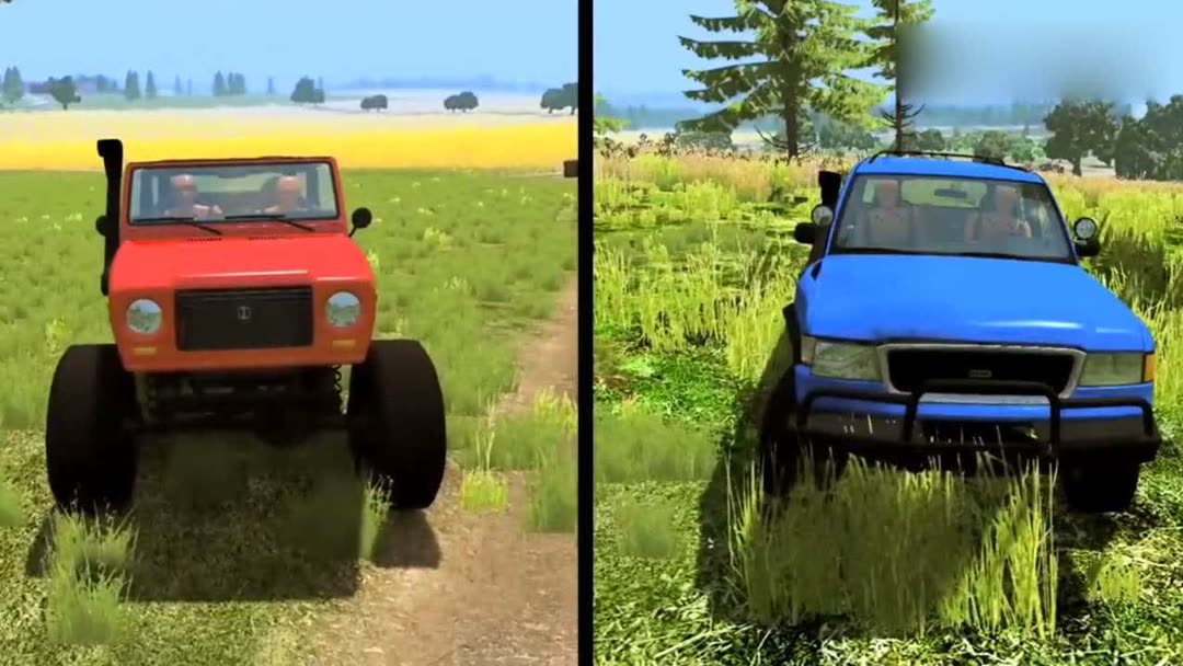车祸模拟:四驱车和两驱车对比测试越野通过性能,画面太酸爽啦