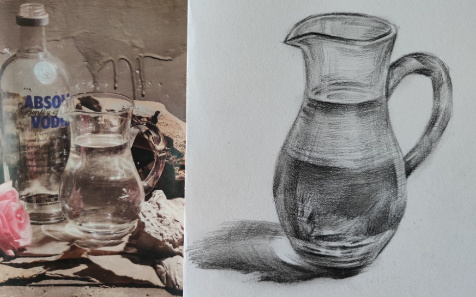 【静物素描】抓住1个细节,5分钟教你画出玻璃质感和体积感,干货!