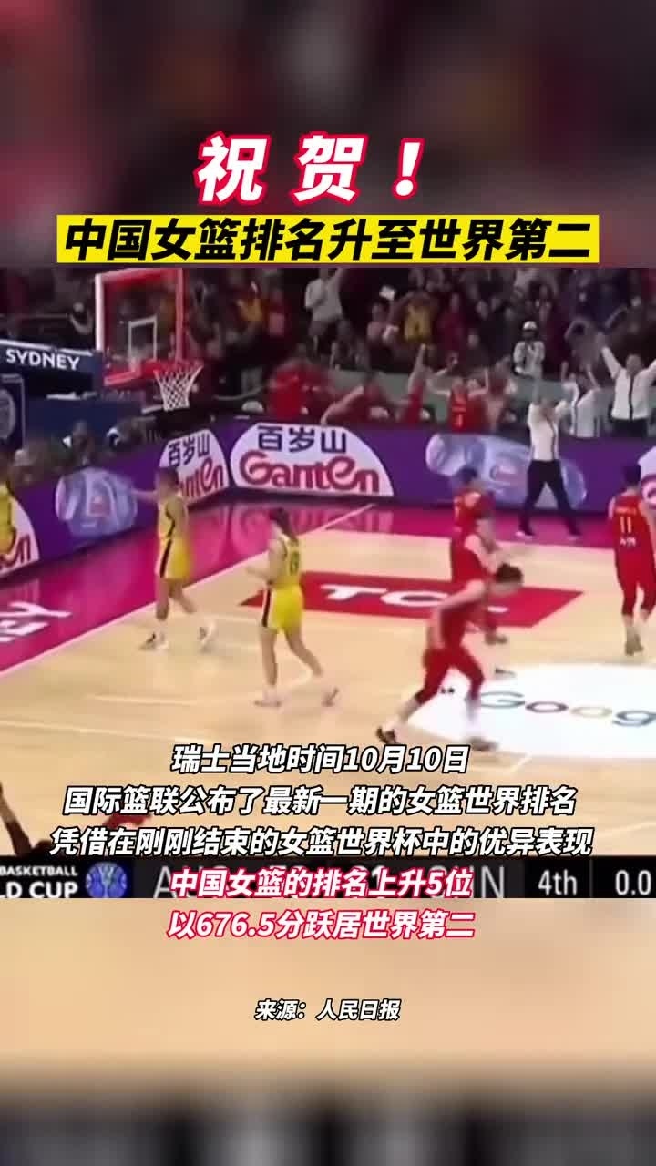 中国女篮世界排名,升至第二!