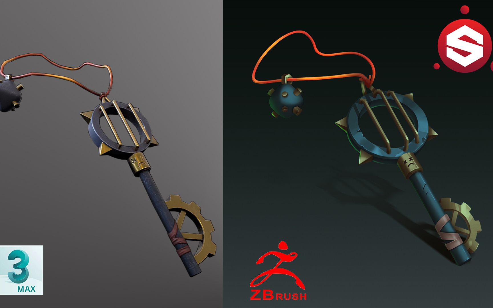 次世代钥匙模型教学:3d模型搭建,zb高模雕刻,sp贴图绘制