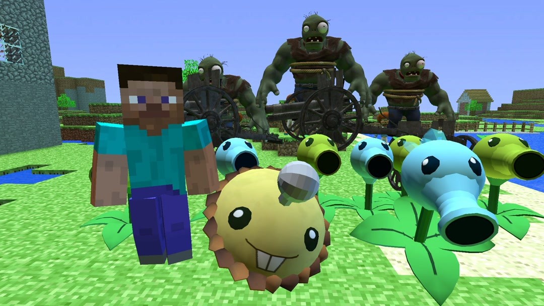 GMOD游戏史蒂夫变成土豆雷使用彩虹导弹毁灭僵尸