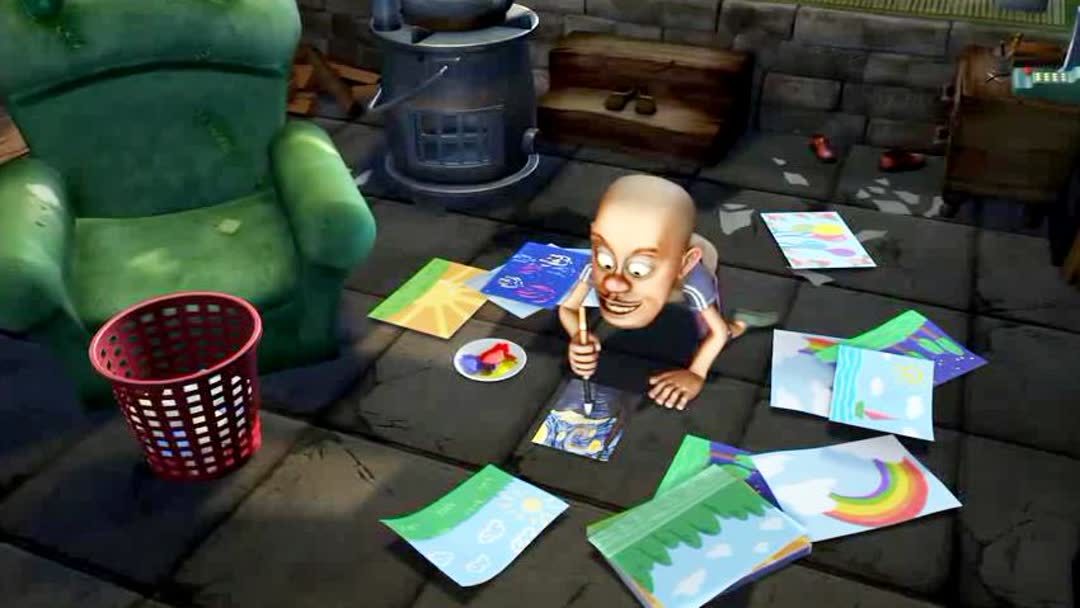 熊出没:光头强越活越小,趴地上画起了画,在那回忆童年