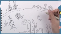 益智美术课堂 自然风光简笔画 第12集 热闹的池塘