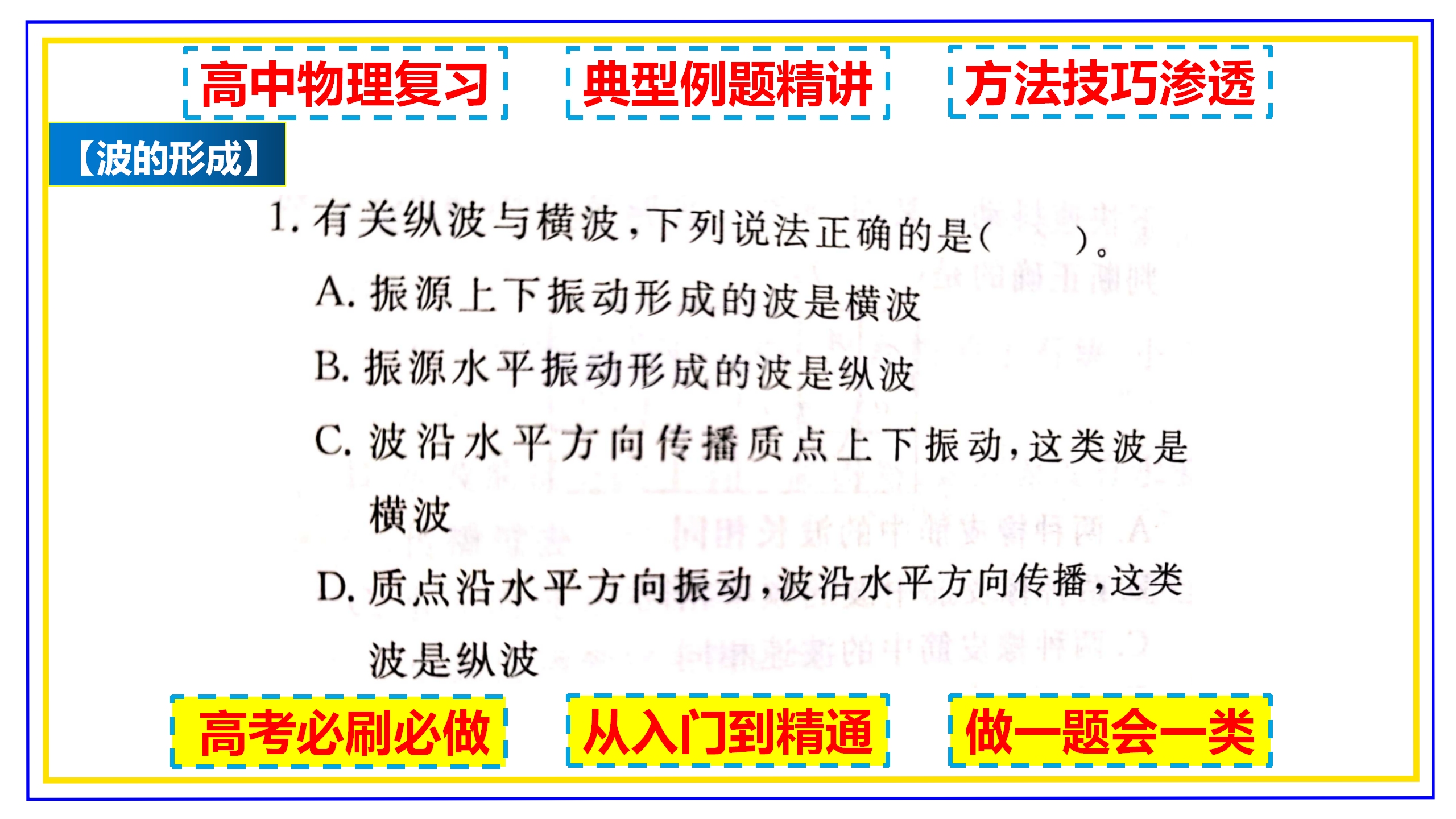 高中物理 机械波 波的形成与传播 横波与纵波区别