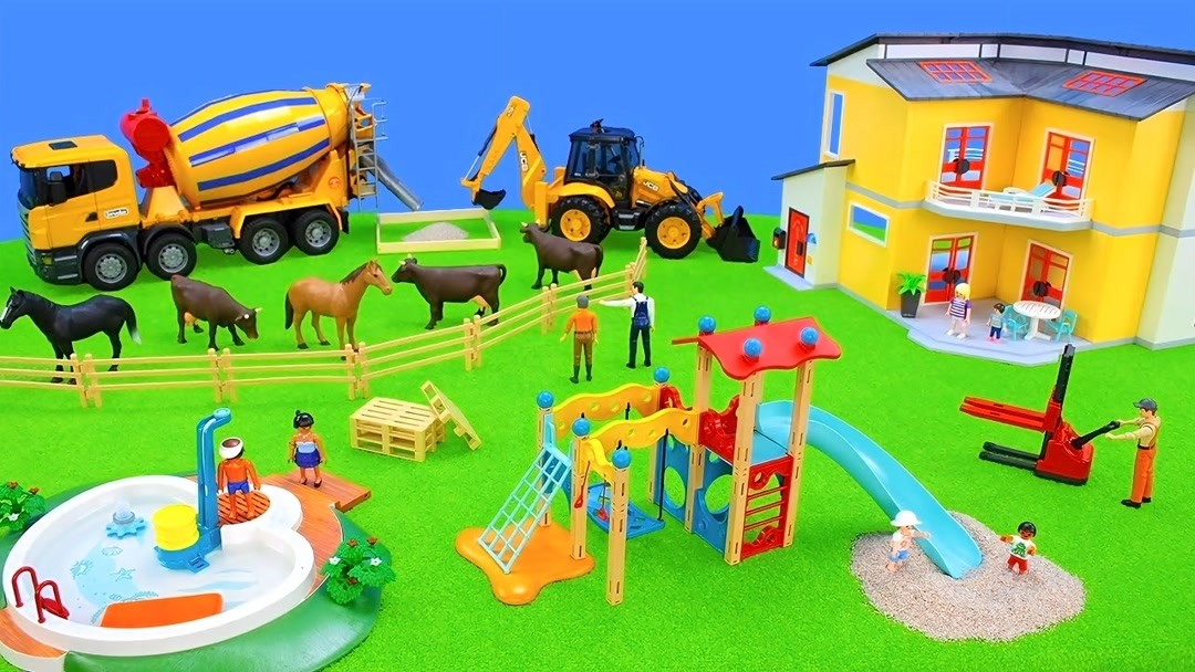 儿童卡通动画:挖掘机,拖拉机玩具动画