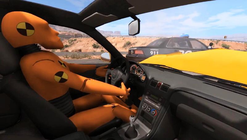 《Beamng》假人模拟开车状况下不系安全带,发生事故直接被甩飞!