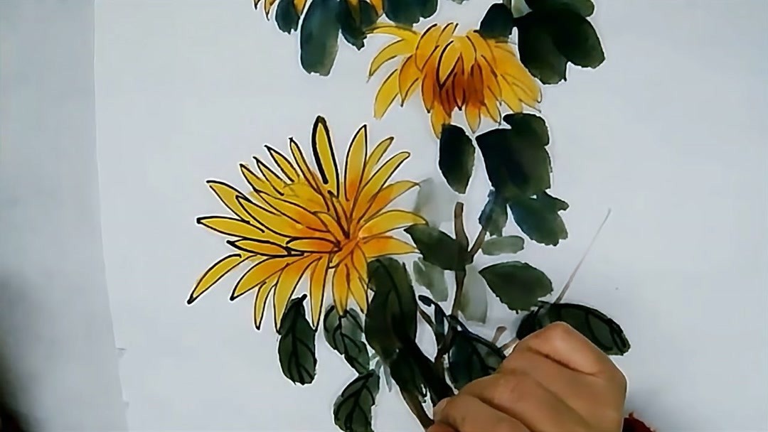 写意画菊花技法示范,笔法清晰,简单易学