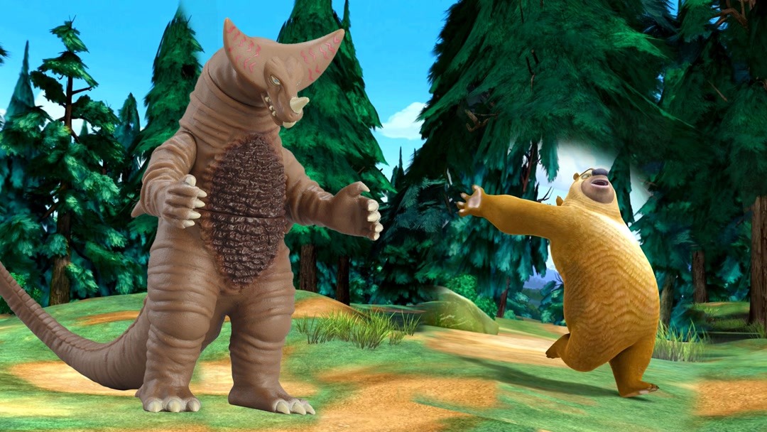 熊出没 熊二遇到了可怕的怪兽哥莫拉 简笔画