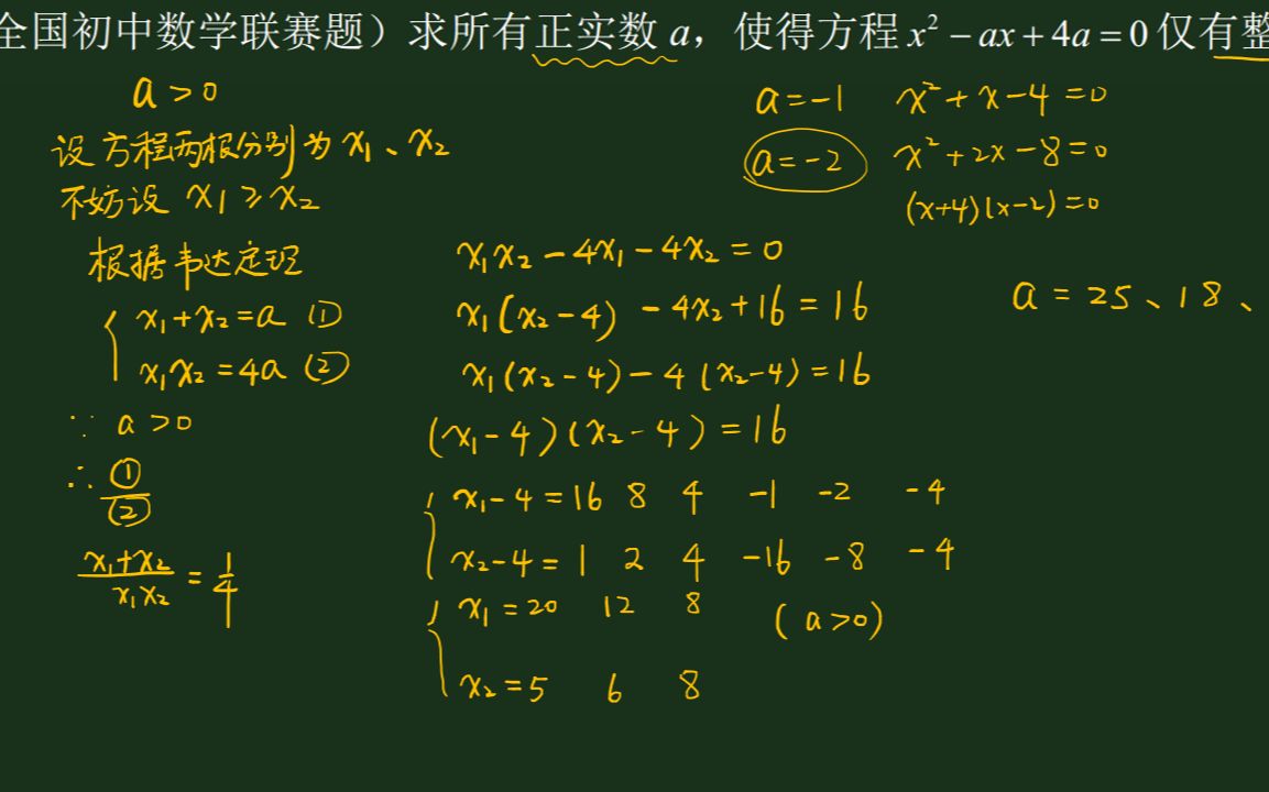 王若钊一元二次方程007初中数学联赛!正实数a为何值时方程有整数解